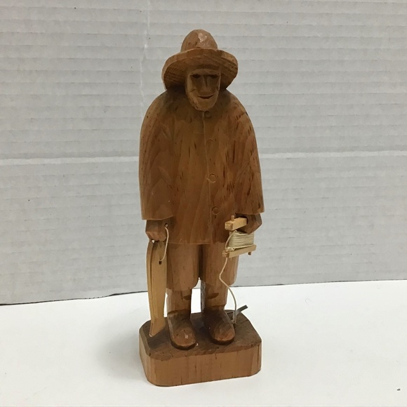 Accents | Vtg Wood Carving Cormack Nf Canada 65 Fisherman Hand Carved ...